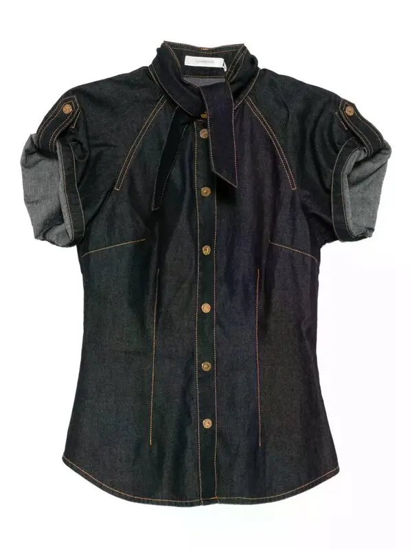 Zimmermann Denim Tie Neck Shirt - Blue
