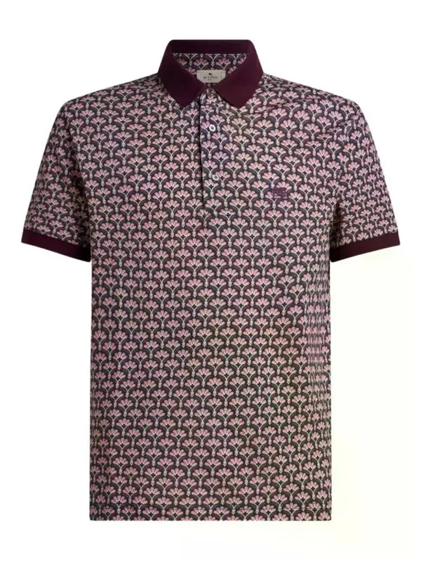 Etro Palm-motif Cotton Polo Shirt - Black