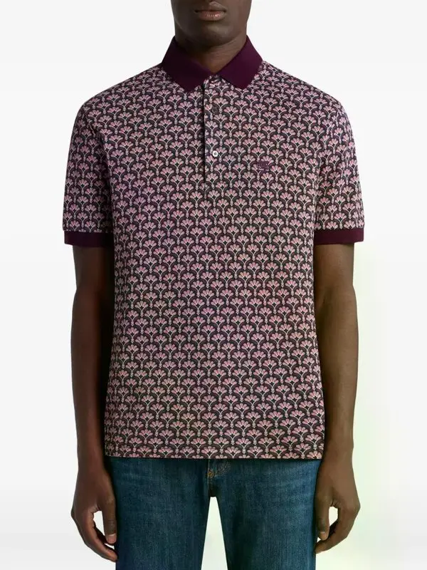 Etro Palm-motif Cotton Polo Shirt - Black