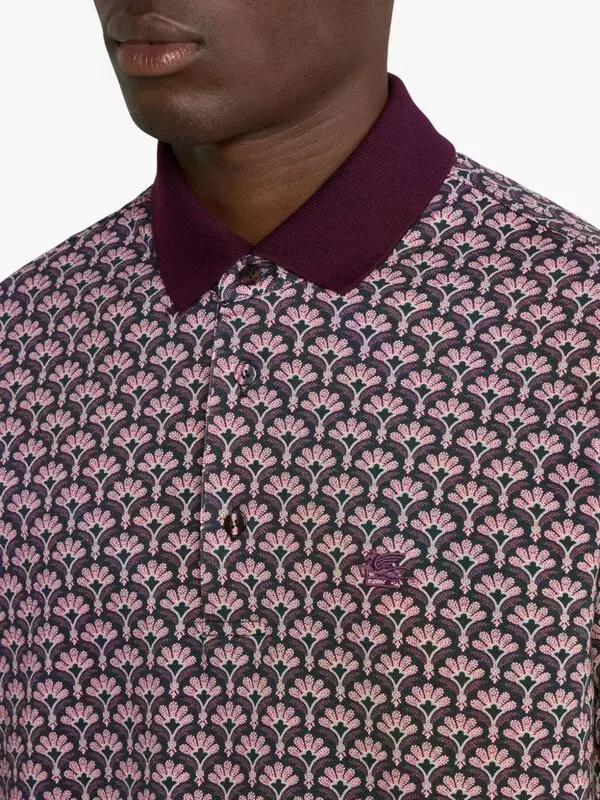 Etro Palm-motif Cotton Polo Shirt - Black