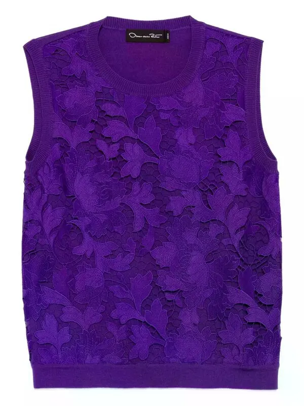 Oscar De La Renta Lace Knitted Top - Purple