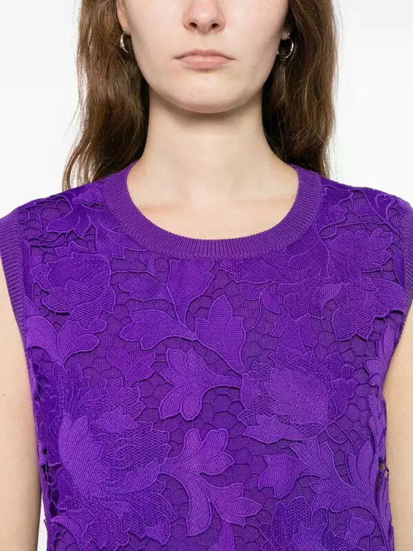 Oscar De La Renta Lace Knitted Top - Purple