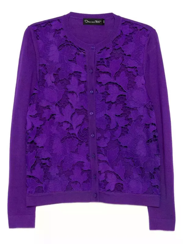 Oscar De La Renta Floral Lace Cardigan - Purple