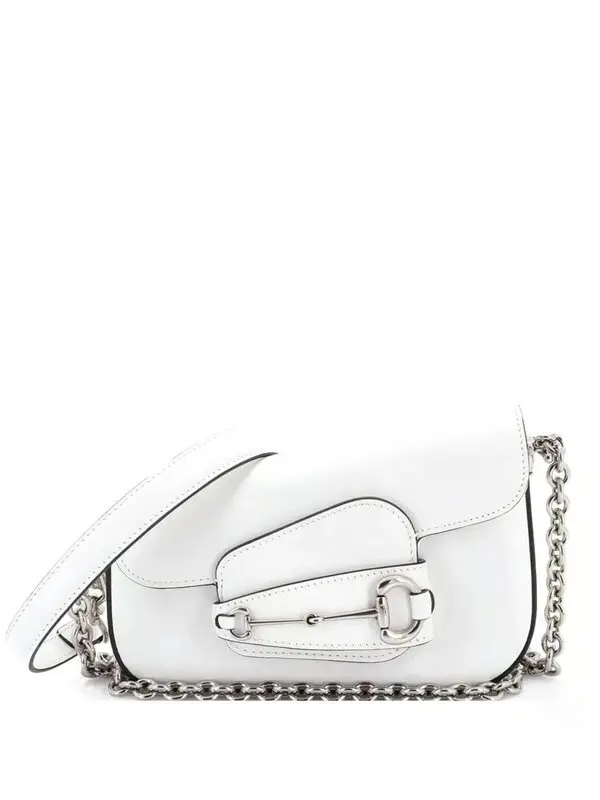 Gucci Horsebit 1955 Asymmetric Leather Mini Shoulder Bag - White