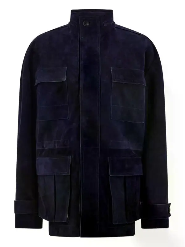 FERRAGAMO Utility Pockets Suede Blouson - Blue