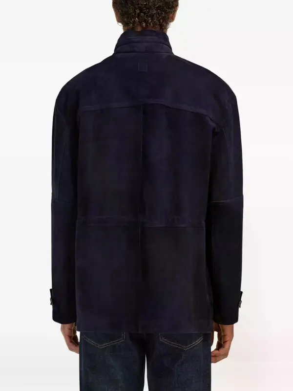 FERRAGAMO Utility Pockets Suede Blouson - Blue