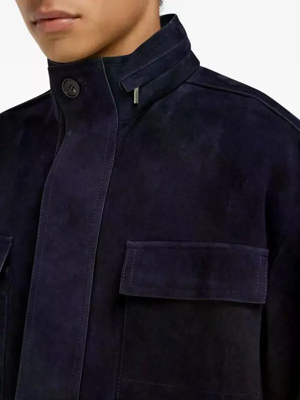 FERRAGAMO Utility Pockets Suede Blouson - Blue