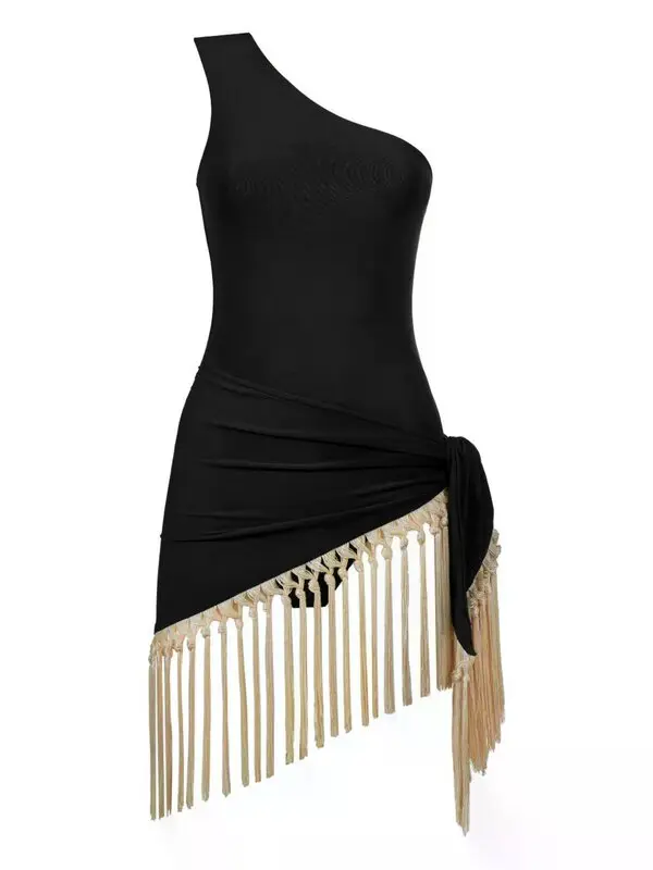 TALLER MARMO Yacere One-shoulder Fringed Swimsuit - Black