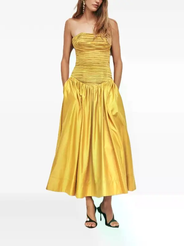 Aje Strapless Midi Dress With Pockets - Yellow | Editorialist