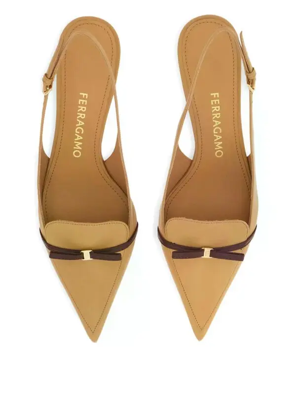 FERRAGAMO 40mm Pointed Bow Slingback - Brown
