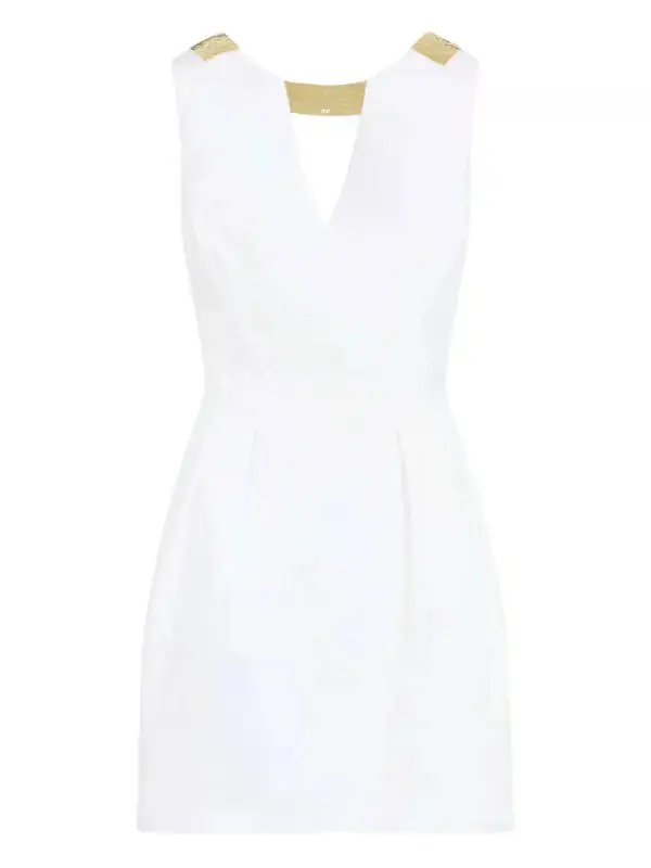 Elisabetta Franchi Mini Dress In Gabardine Fabric With Jewel Detail - White
