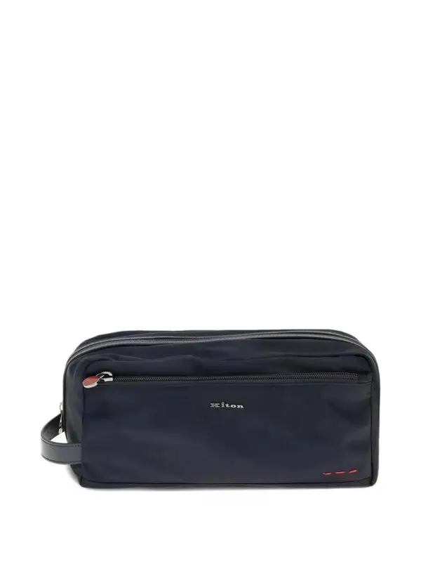 Kiton Logo Lettering Wash Bag - Blue