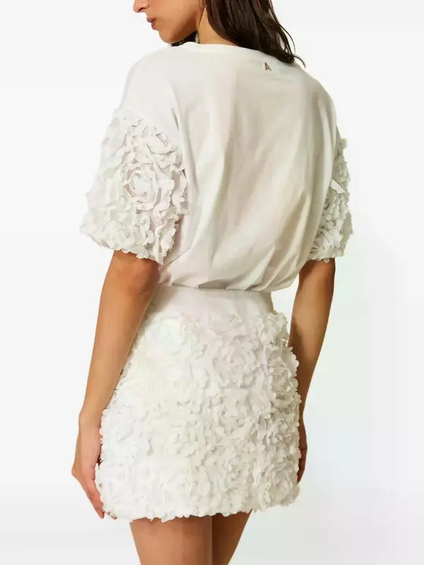 TWINSET T-shirt With Floral Appliqué Tulle Sleeves