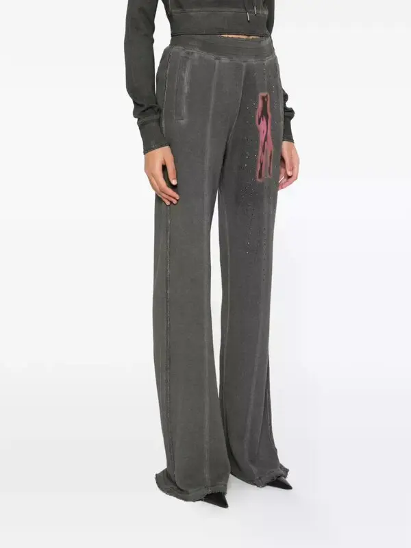 DIESEL® Cotton Wide Leg Sweatpants With Rhinestone Embellishment - Grey