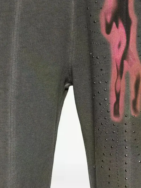 DIESEL® Cotton Wide Leg Sweatpants With Rhinestone Embellishment - Grey