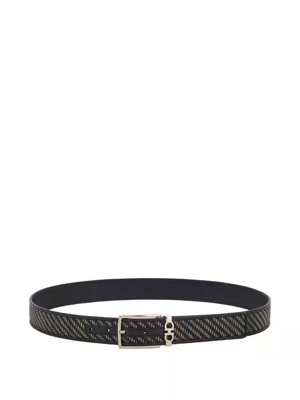 FERRAGAMO Leather Belt With Geometric Buckle - Black