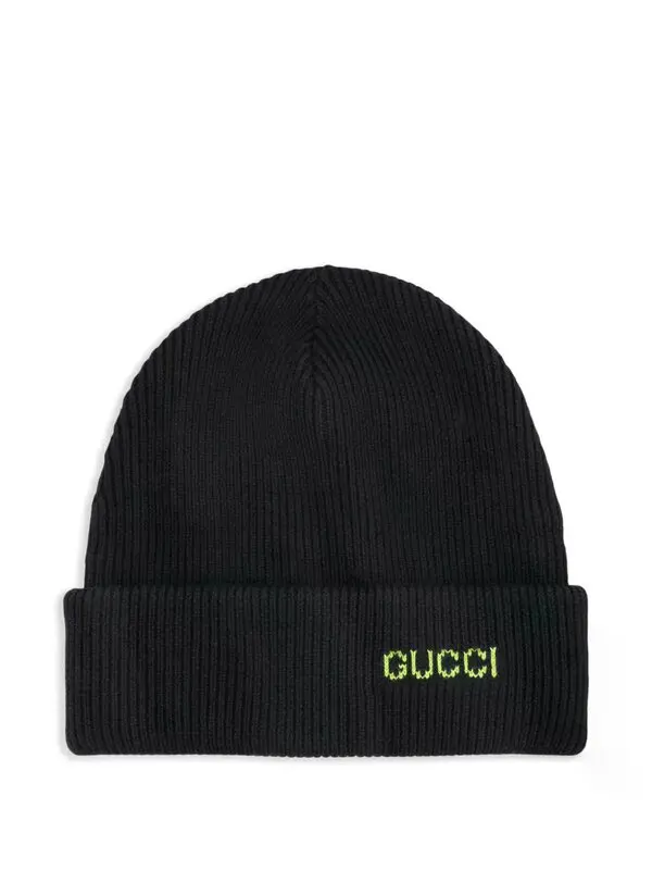 Gucci Ribbed Hat With Embroidery - Black