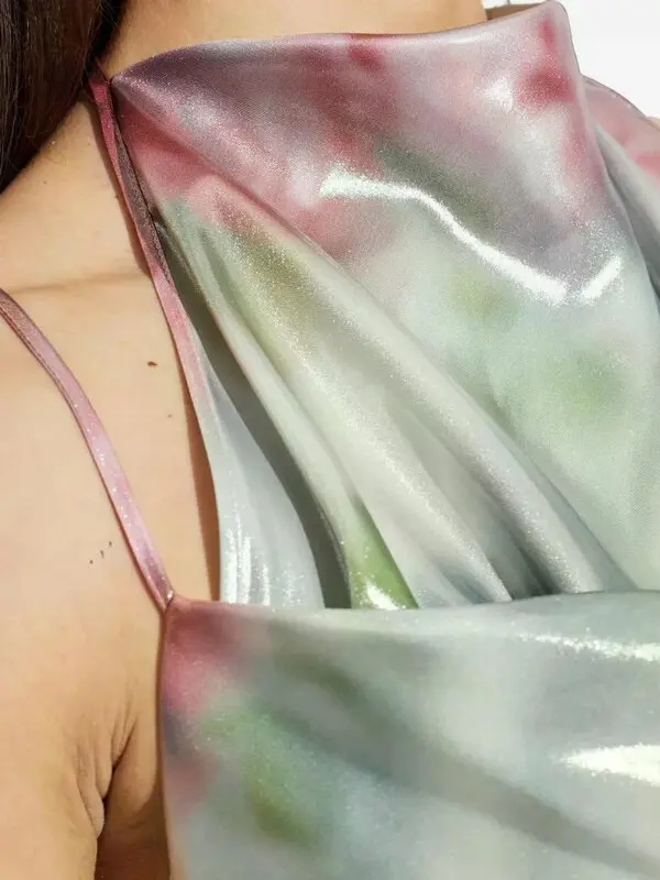 DIESEL® Metallic Blurred Rose Print Halter Neck Mini Dress - Pink