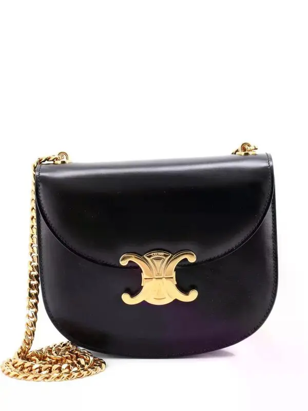 Celine Triomphe Besace Clea Chain Flap Bag - Black