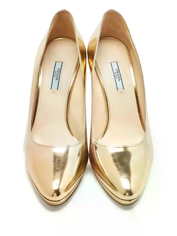 Prada Pointed-toe Leather Pumps - Gold