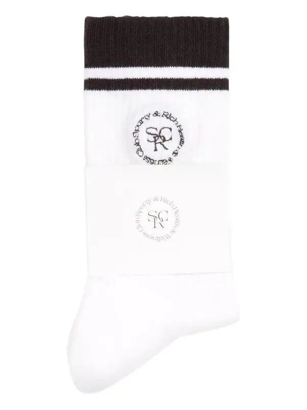 SPORTY & RICH Striped Logo Socks - White