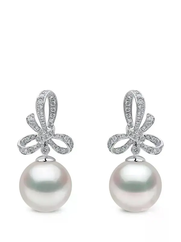 Yoko London Contessa Diamond And Pearl Earrings - Silver