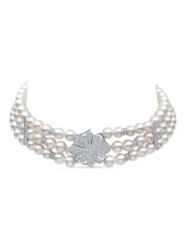 Yoko London Classic Pearl And Diamond Choker - White