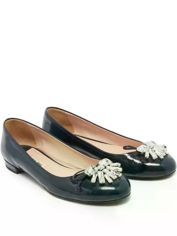 Miu Miu Patent-leather Embellishment Ballet Flat - Blue