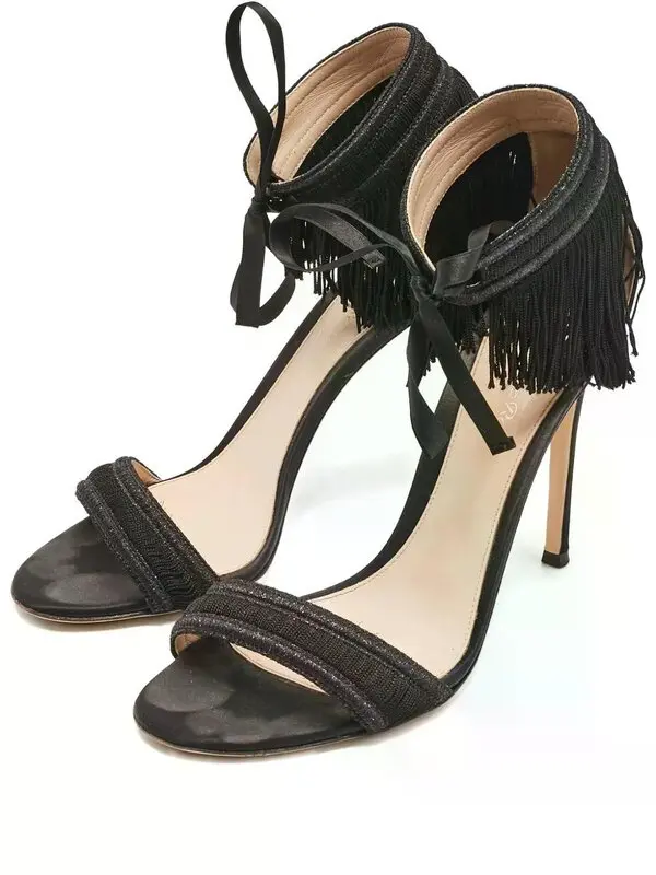 GIANVITO ROSSI Fringe Ankle-tie Stiletto Heel Sandals - Black