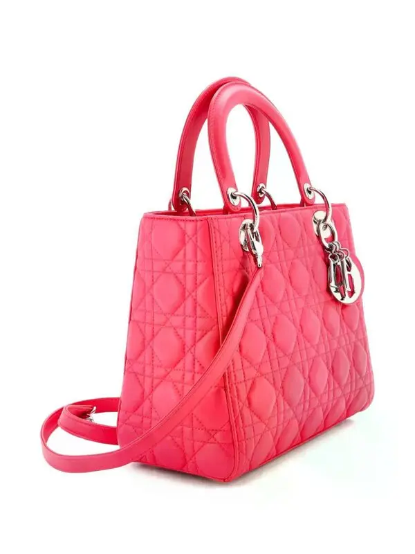 Dior Lady Cannage Quilt Lambskin Medium Satchel - Pink