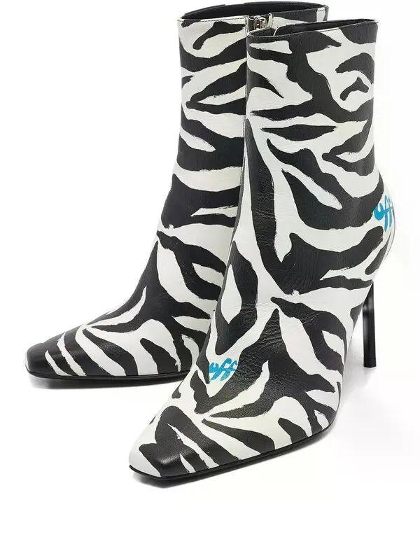 Off-White Zebra-print Leather Ankle Boots