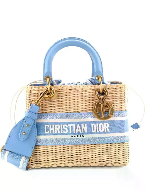 Dior Lady Wicker And Oblique Canvas Medium Tote Bag - Blue