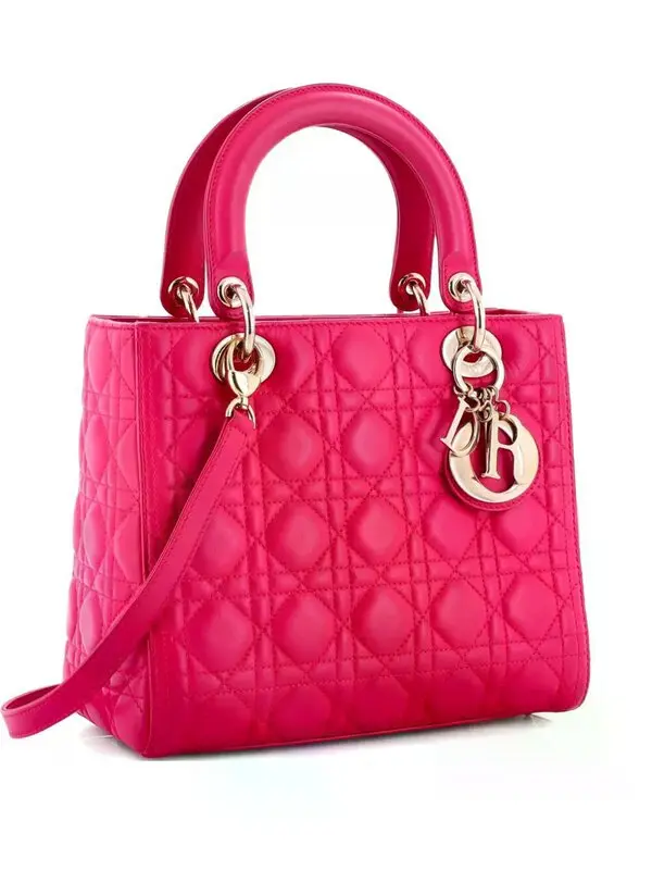 Dior Lady Bag Cannage Quilt Lambskin Medium Satchel - Pink
