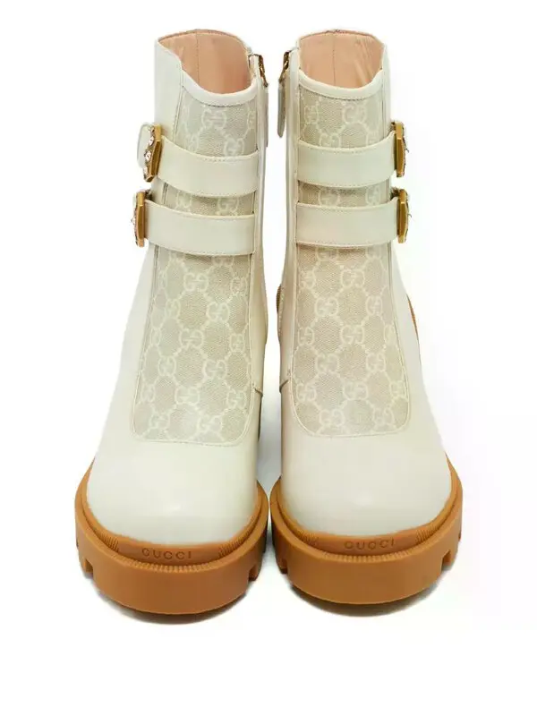 Gucci Canvas And Leather Buckle Boots