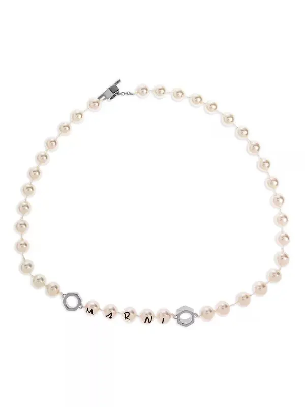 Marni Logo-lettering Pearl Necklace - Neutrals