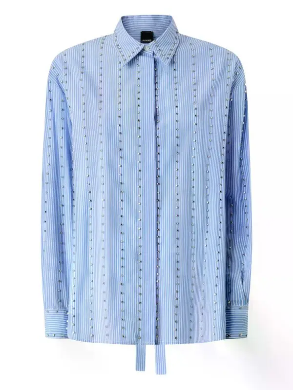 Pinko Striped Shirt With Jewel Embellishment - Blue