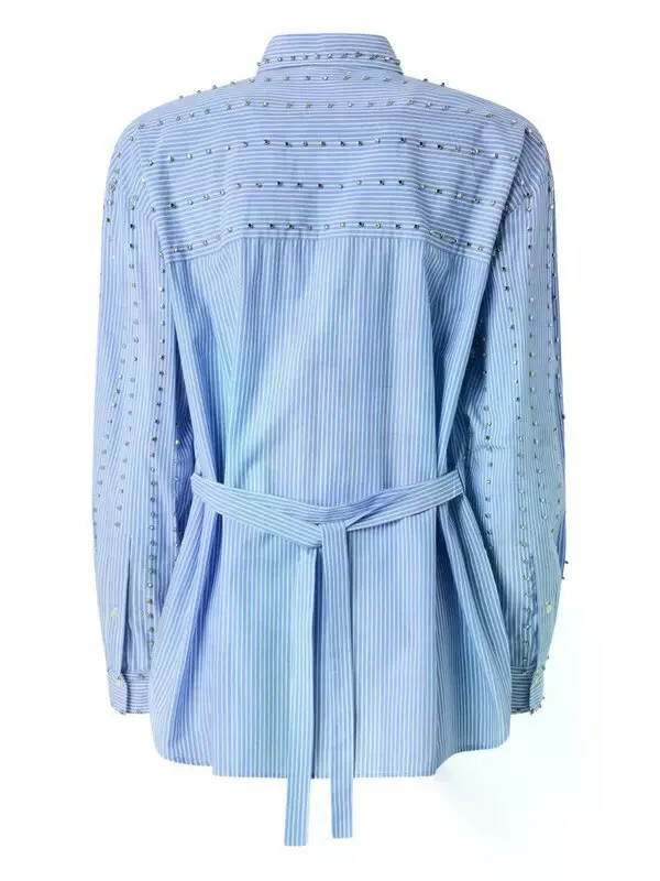 Pinko Striped Shirt With Jewel Embellishment - Blue