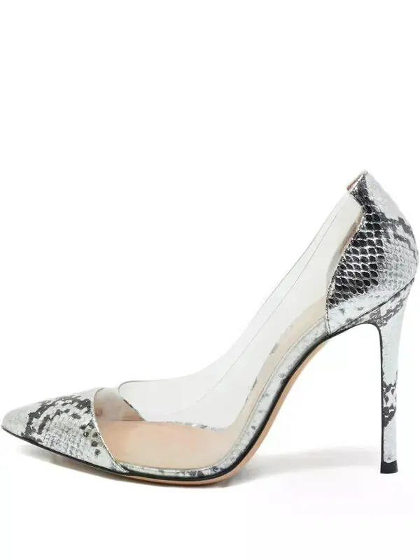 GIANVITO ROSSI Snakeskin-embossed Pointed-toe Pumps - Grey