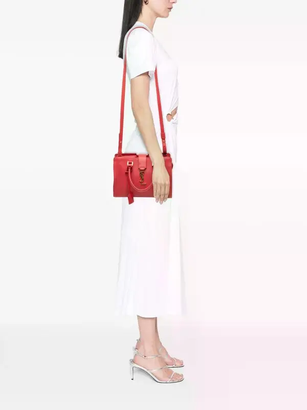 Saint Laurent 2017 Baby Leather Monogram Downtown Cabas Satchel - Red