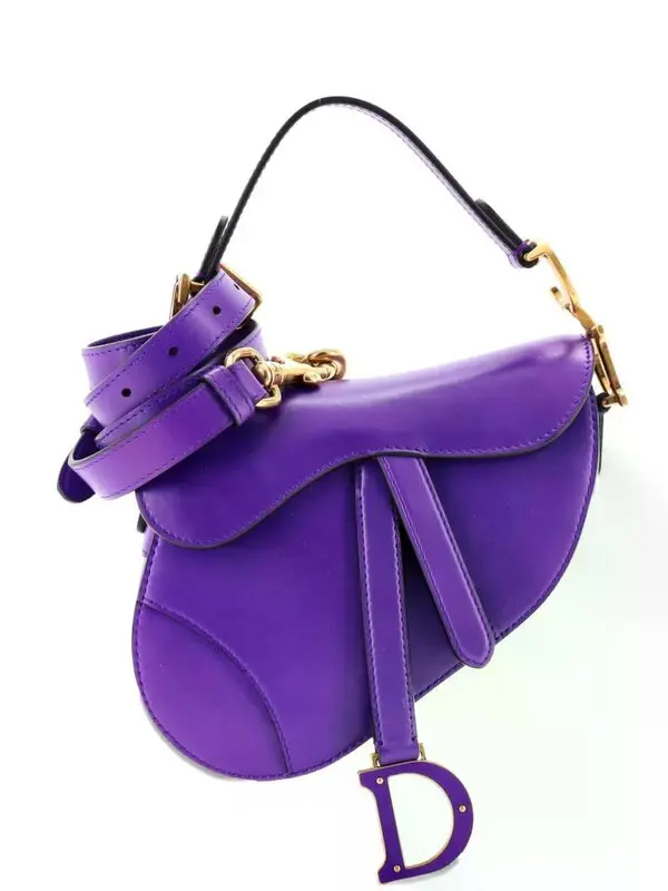 Dior Saddle Handbag With Strap Leather Mini Shoulder Bag - Purple