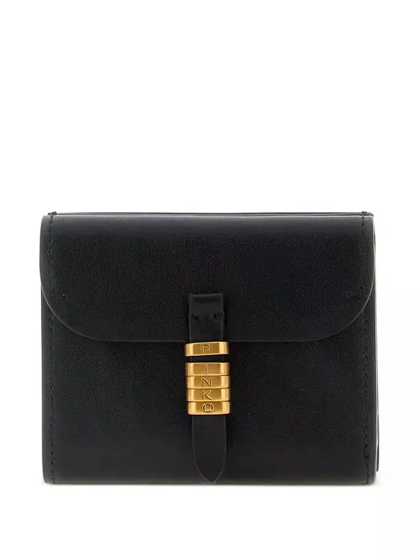 Pinko Saddle Metal Rings Leather Wallet - Black