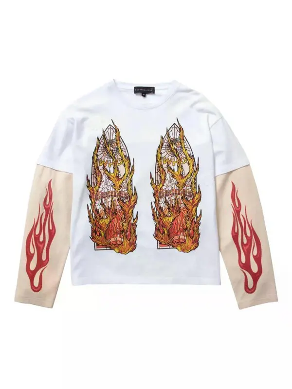 WHO DECIDES WAR BY EV BRAVADO Long-sleeve Graphic T-shirt - White