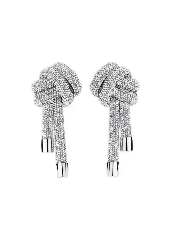 AREA Crystal Knot Drop Earrings - Silver