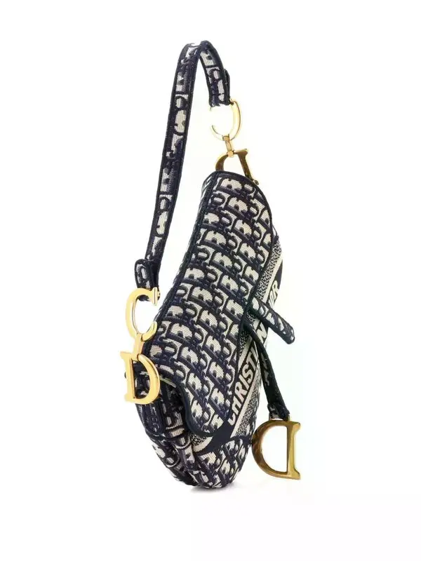 Dior Saddle Handbag Logo Embroidered Oblique Canvas Medium Shoulder Bag - Blue