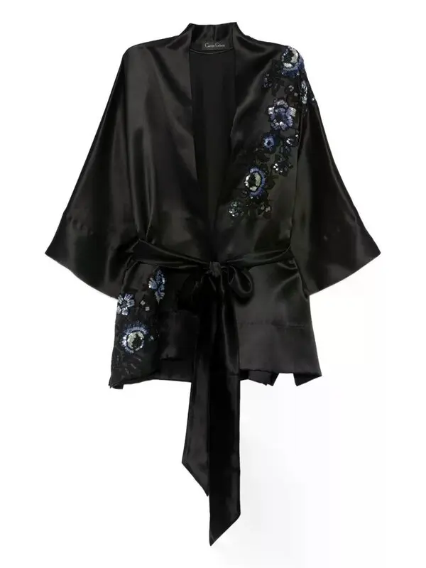 Carine Gilson Raglan-embroidered Short Robe - Black