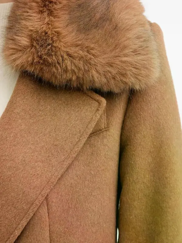 Guess Faux-fur Collar Double-breasted Coat