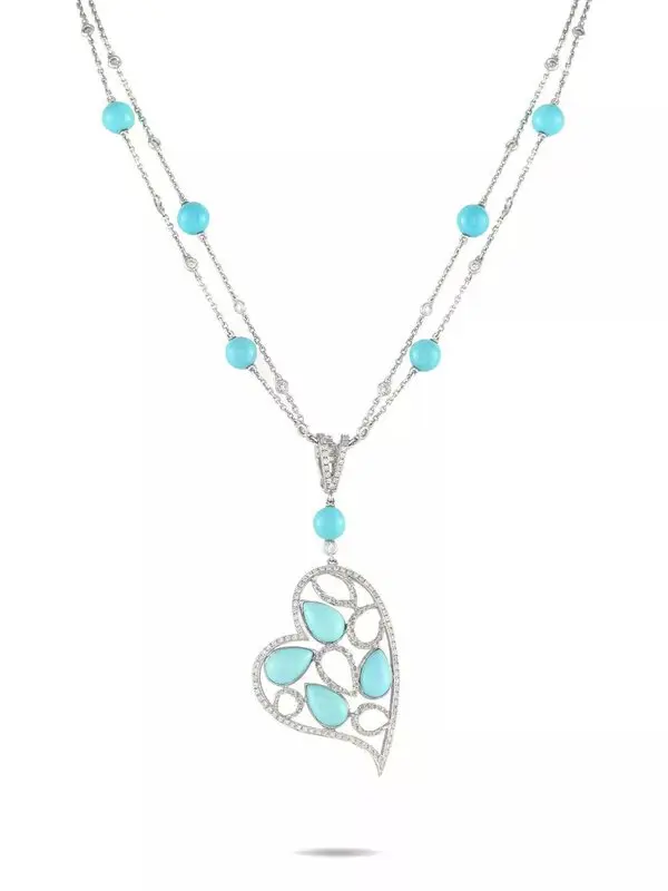 LB EXCLUSIVE 18k White Gold Diamond And Turquoise Necklace - Silver