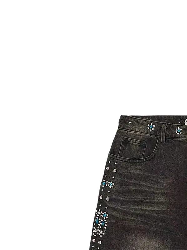 VALE FOREVER Candy Embellished Denim Shorts - Black