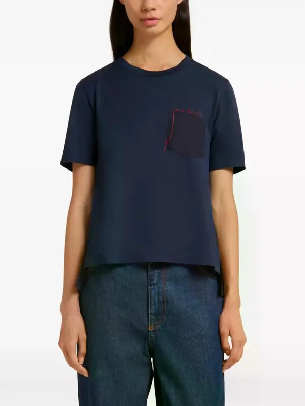 Marni Embroidered-logo Pocket T-shirt - Blue