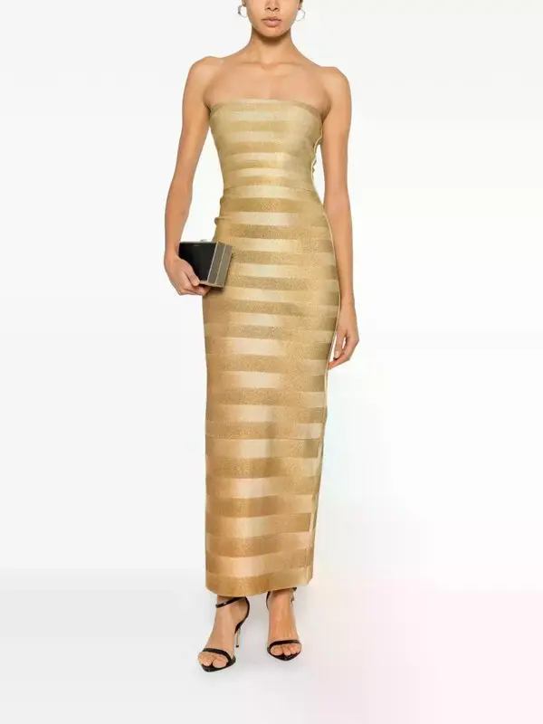 herve leger gold long dress Herve Leger | The Nia Gown in Gold Ombre main image 0